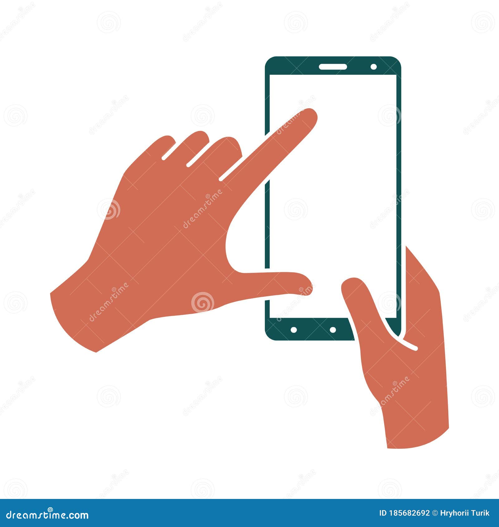 Hands Hold Smartphone Vertically, Finger Touching the Screen. Colored ...