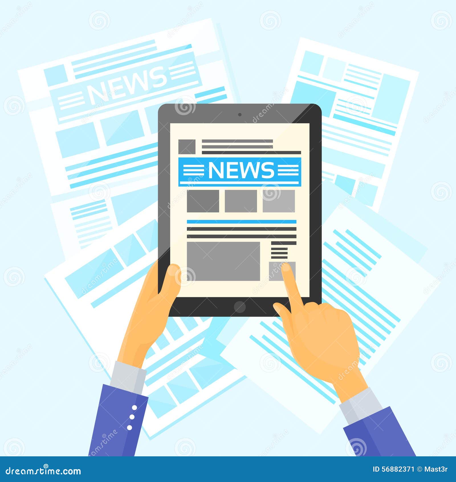 Hands Hold Tablet News Desk Newspapers Internet Stock Vector ...