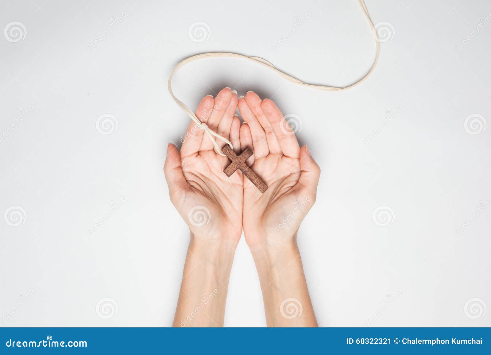 Hands Hold the Wooden Cross White. Stock Image - Image of christianity ...