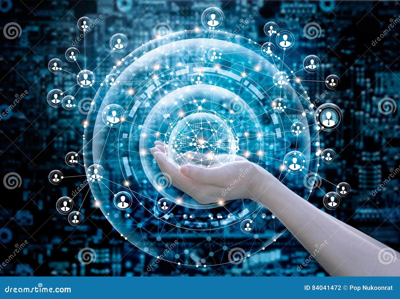 Hands Holding on Abstract Circle Global Business Network Connection ...
