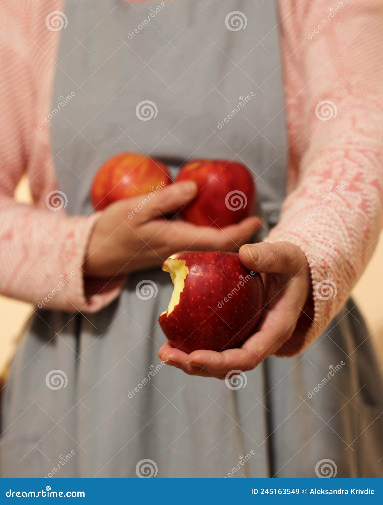 Hands Holding Apples, One is Bited Stock Image - Image of dessert, hand ...