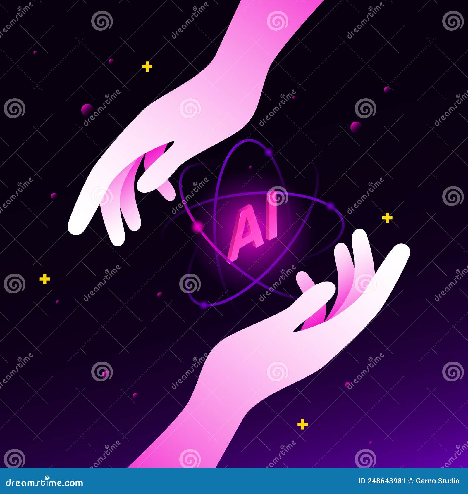 Hands Holding Artificial Intelligence Icon. Isometric Illustration ...