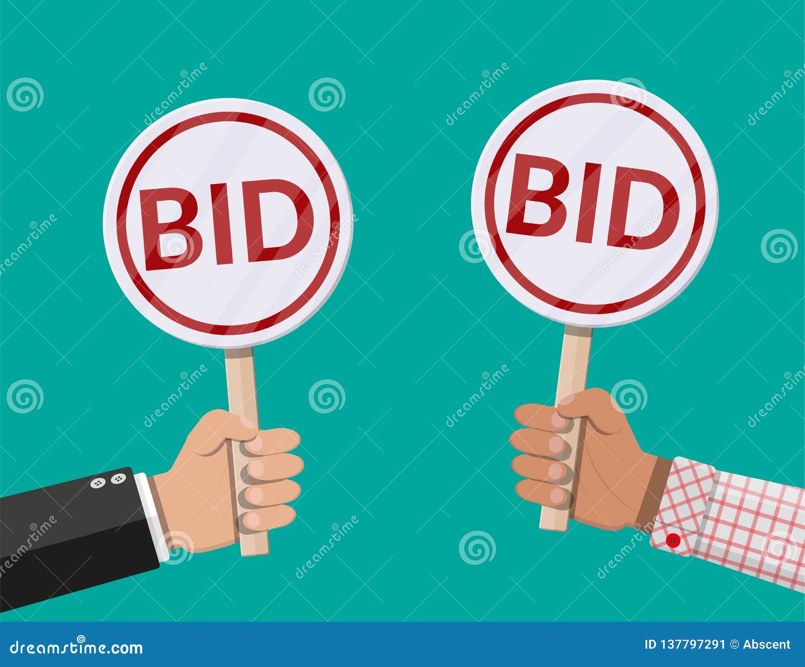 Hands Holding Auction Paddle. Stock Vector - Illustration of commerce ...