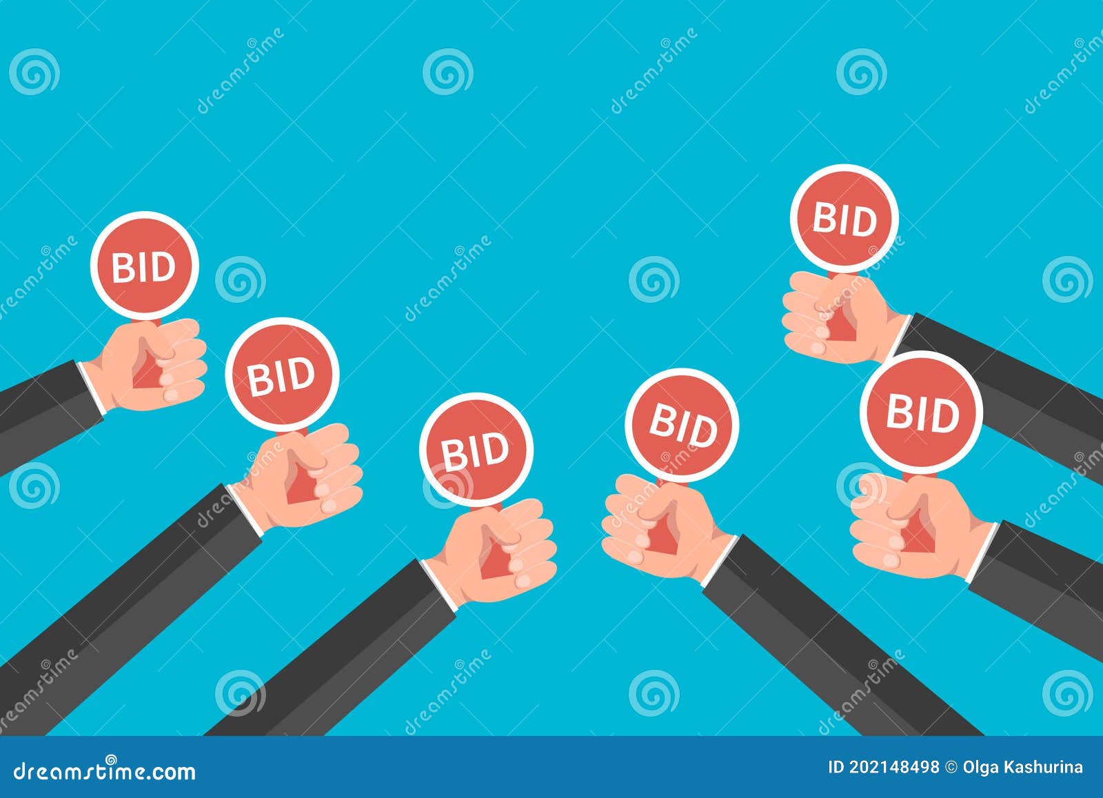 Hands Holding Auction Paddle. Flat Vector Illustration. Stock Vector ...