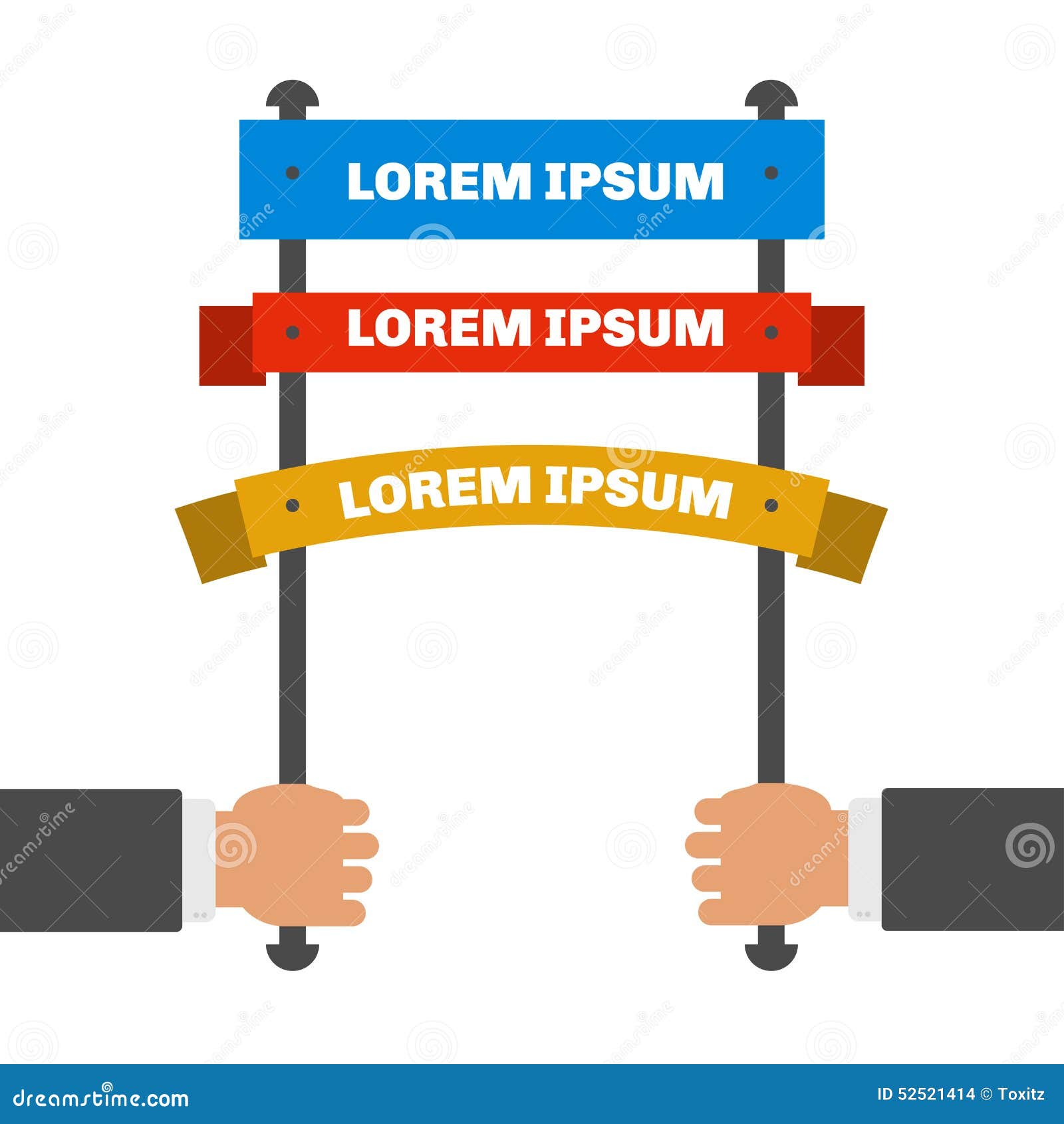 Hands Holding a Banner with a Set of Ribbons. Stock Vector ...