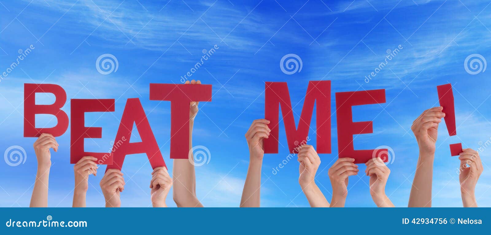 Hands Holding Beat Me in the Sky Stock Photo - Image of potential ...