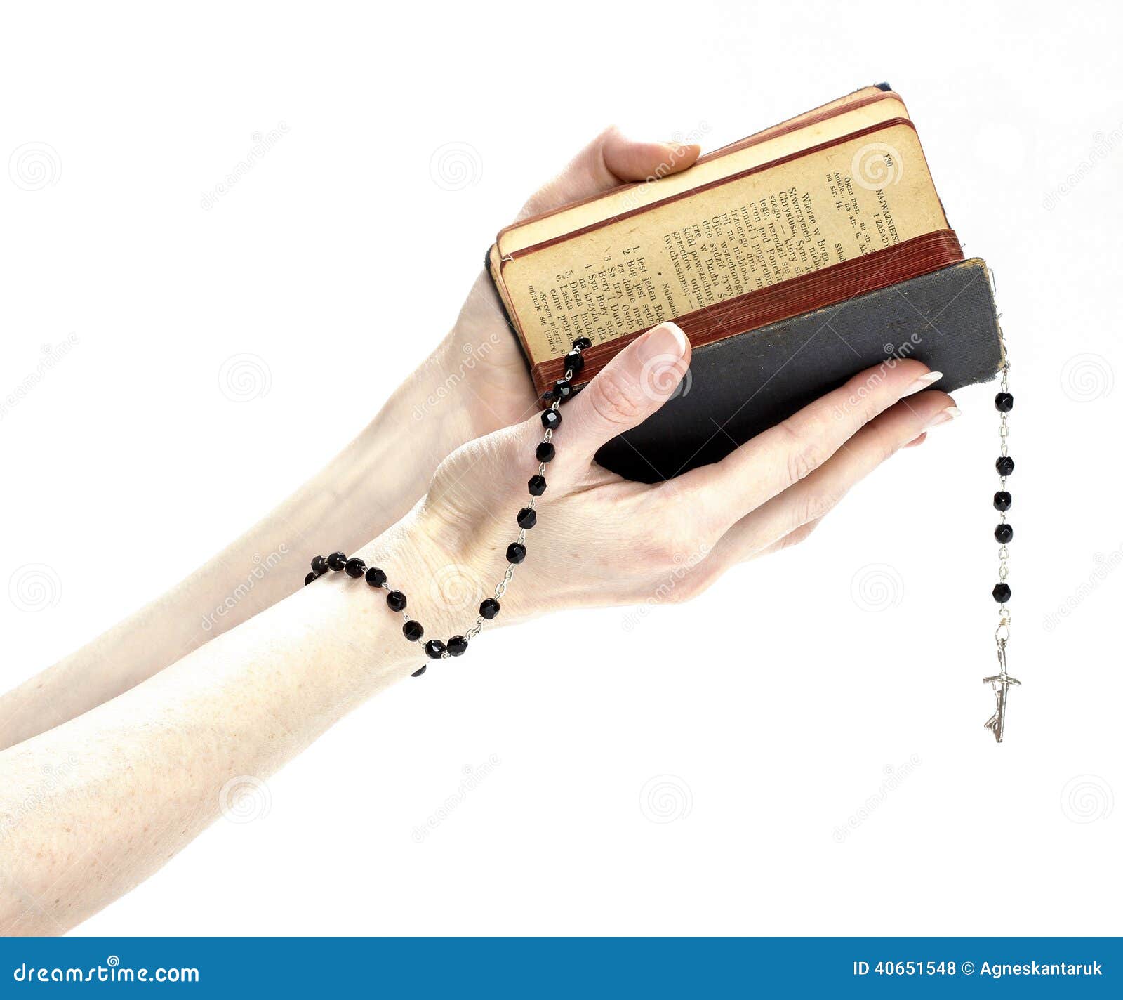 Hands Holding the Bible and Praying with a Rosary Stock Photo - Image ...