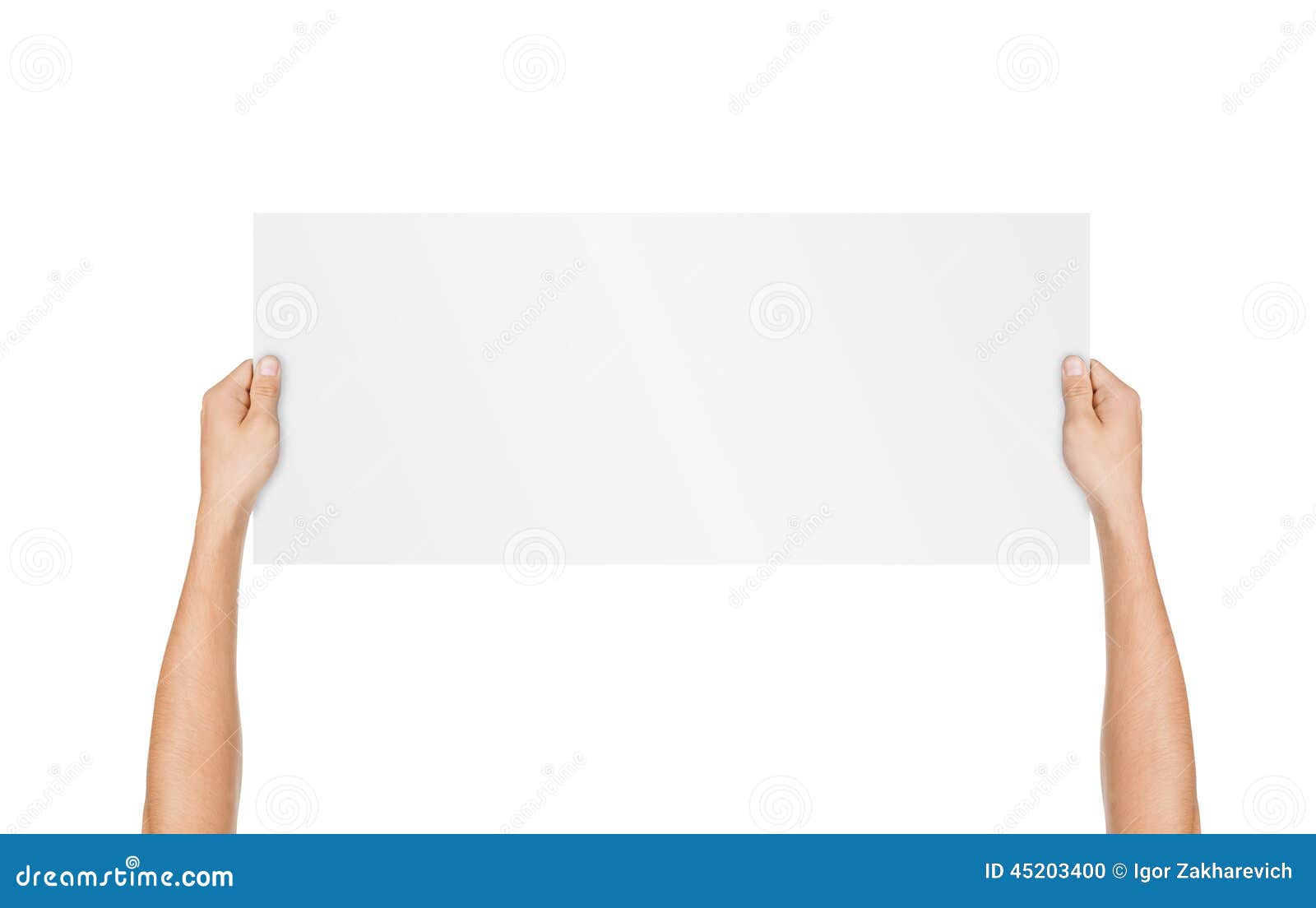 Hands Holding Big Blank Paper Over Head Stock Photo - Image of ...