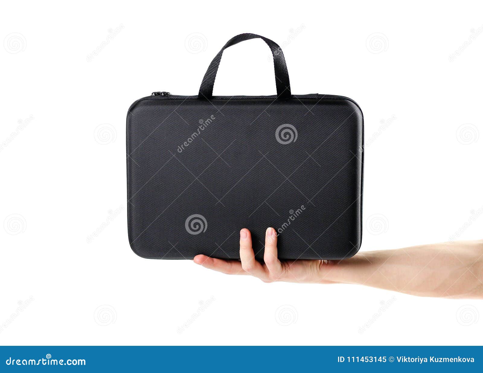 Hands Holding a Black Case. Isolated on White Background Stock Image ...