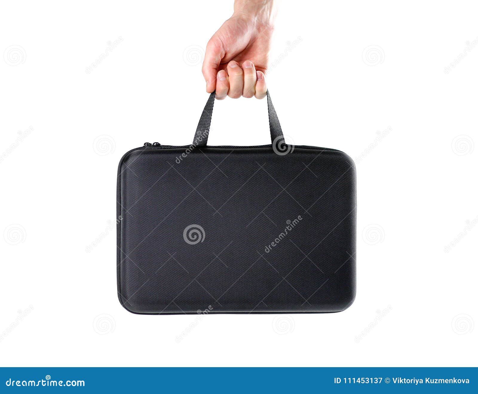 Hands Holding a Black Case. Isolated on White Background Stock Image ...