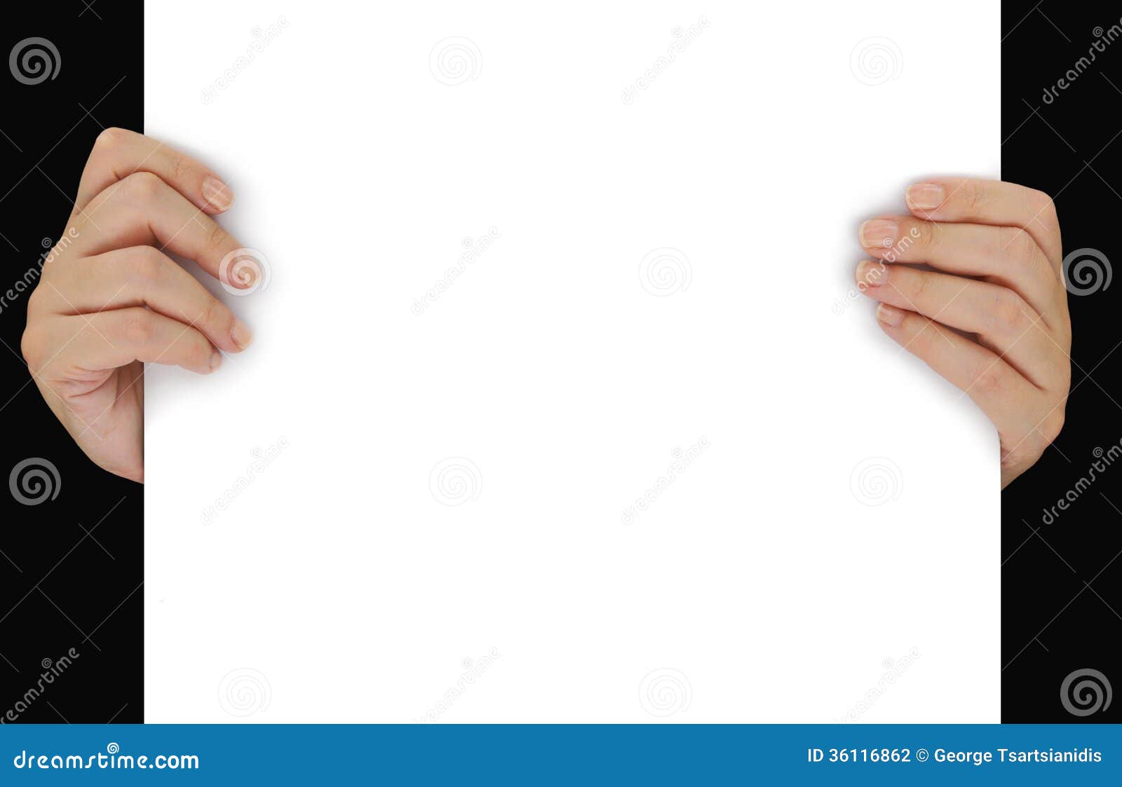 Hands holding blank paper stock photo. Image of announcement - 36116862