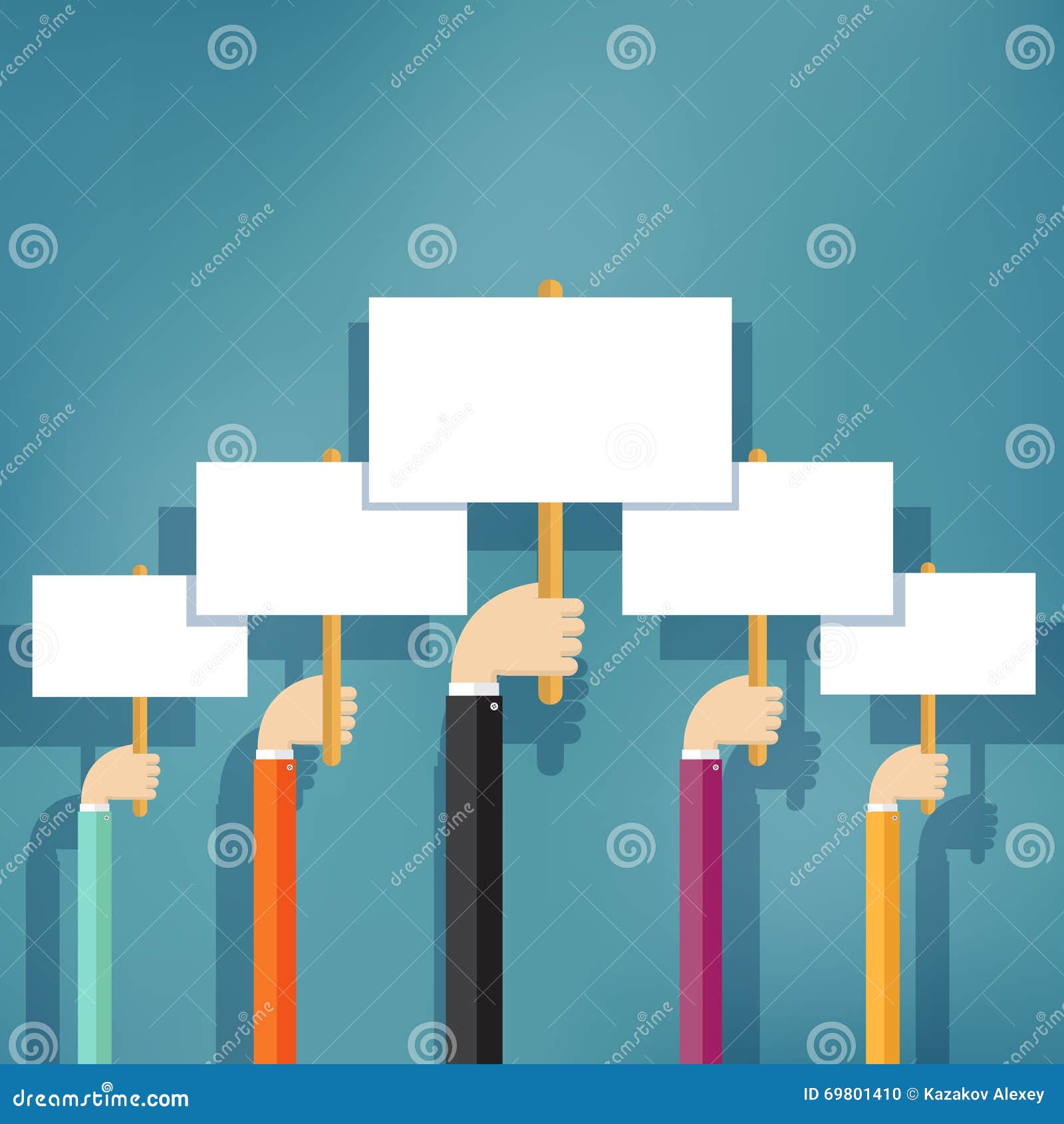 Blank Protest Sign With Wooden Holder. Realistic Vector Demonstration ...