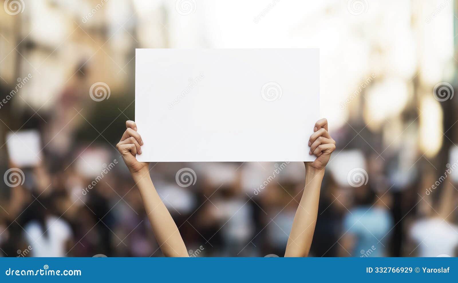 Hands Holding a Blank White Sign in a Crowd with Blurred Background ...