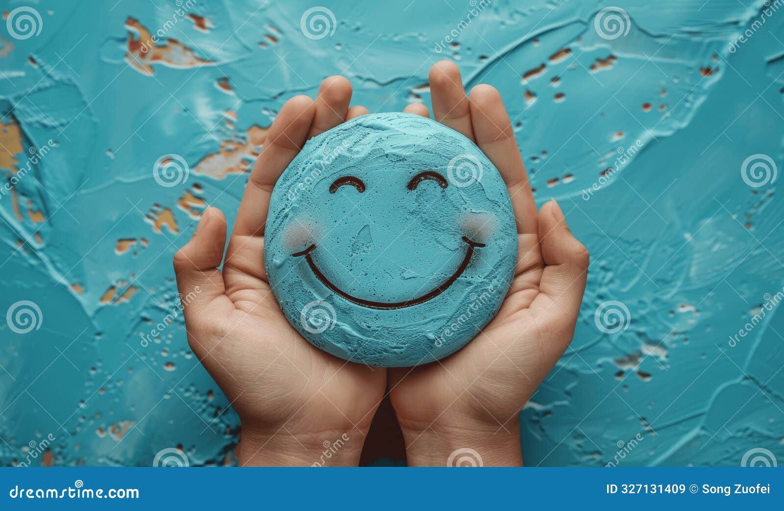 Hands Holding Blue Smiley Face for Positive Thinking and Child Wellness ...