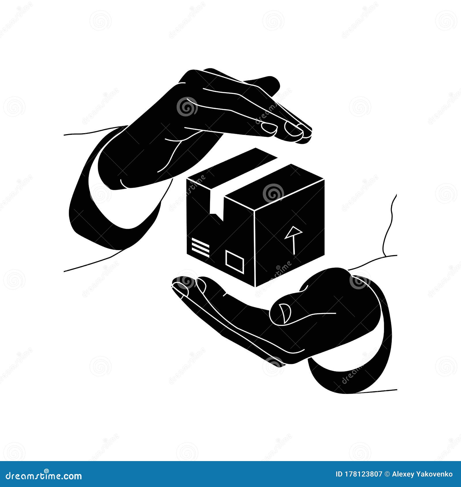 Hands Holding a Box, Package, Parcel Icon Flat Logo in Black on an ...