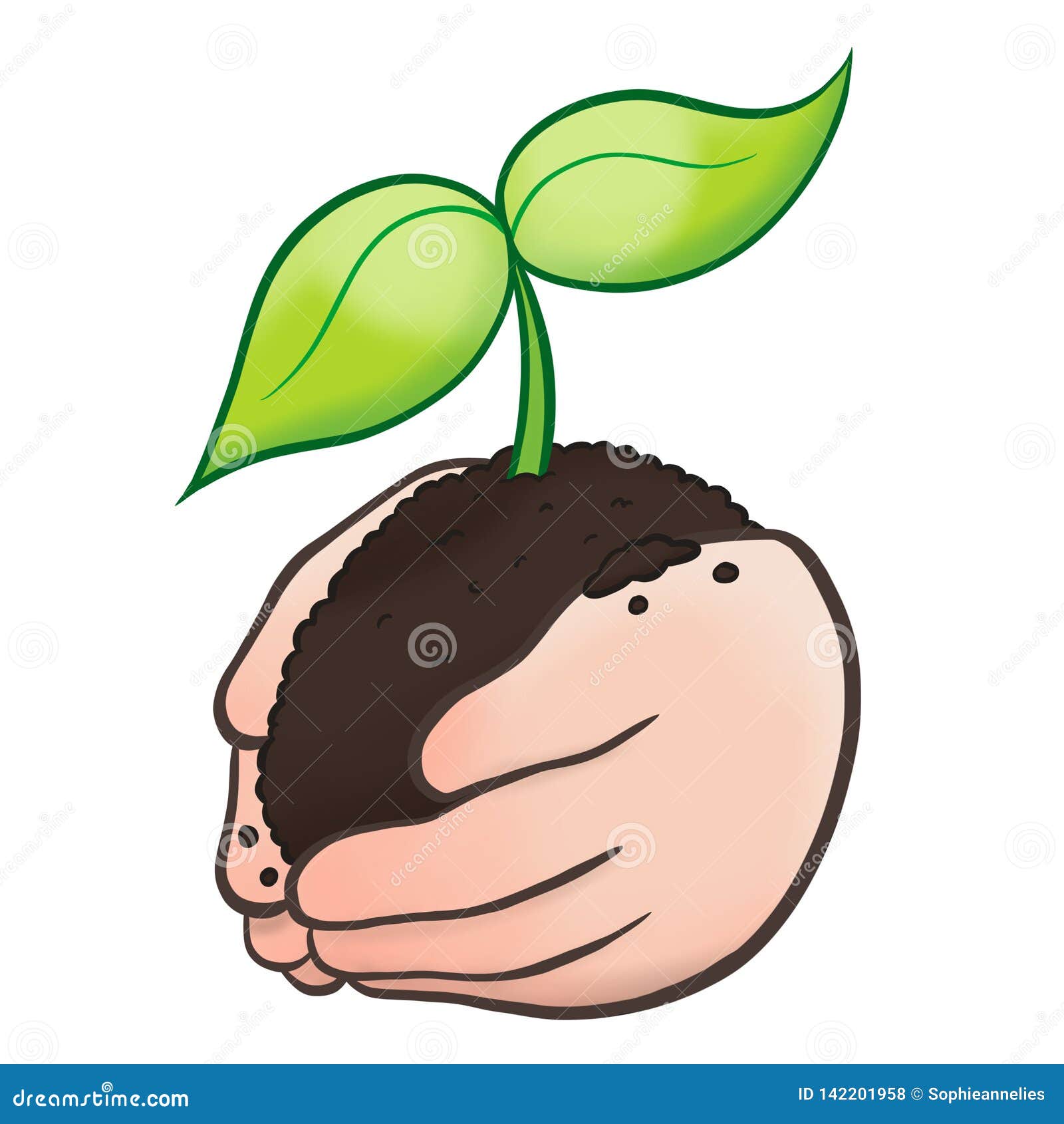 Hands Holding a Bright Young Sapling Stock Illustration - Illustration ...