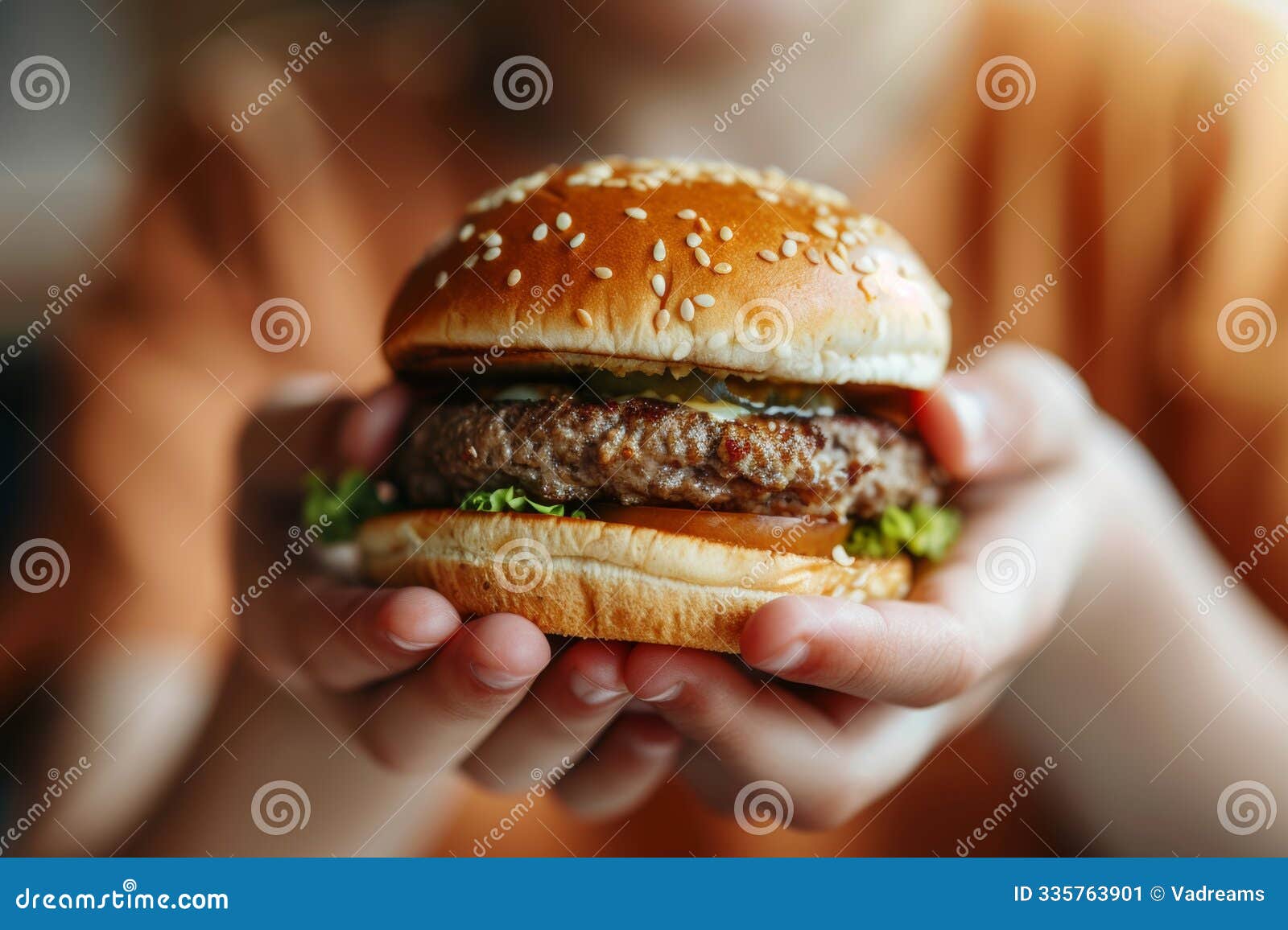 Hands Holding Burger with Both Hands, Ready To Eat Stock Image - Image ...