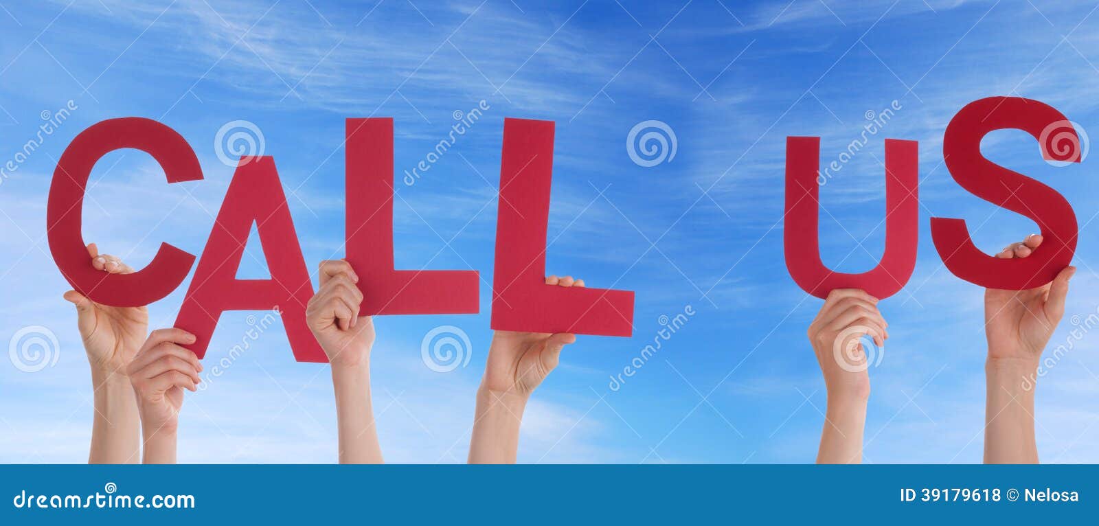 Hands Holding Call Us in the Sky Stock Photo - Image of communication ...