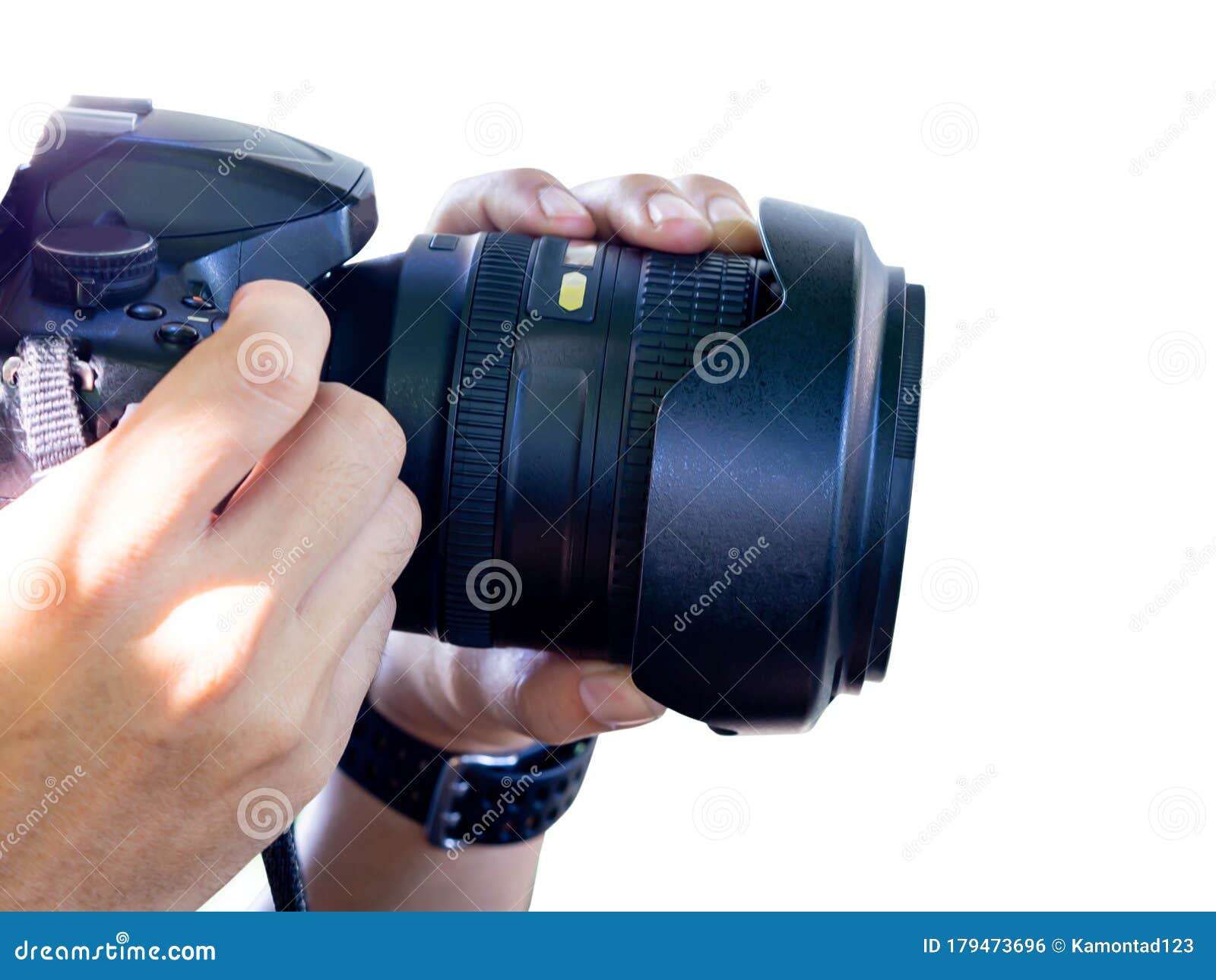 Hands holding the camera stock photo. Image of isolated - 179473696