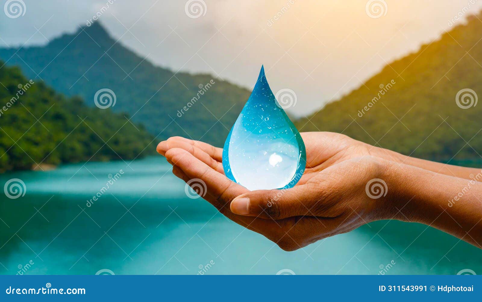 Hands Holding Clean Water Drop,world Water Day Stock Illustration ...