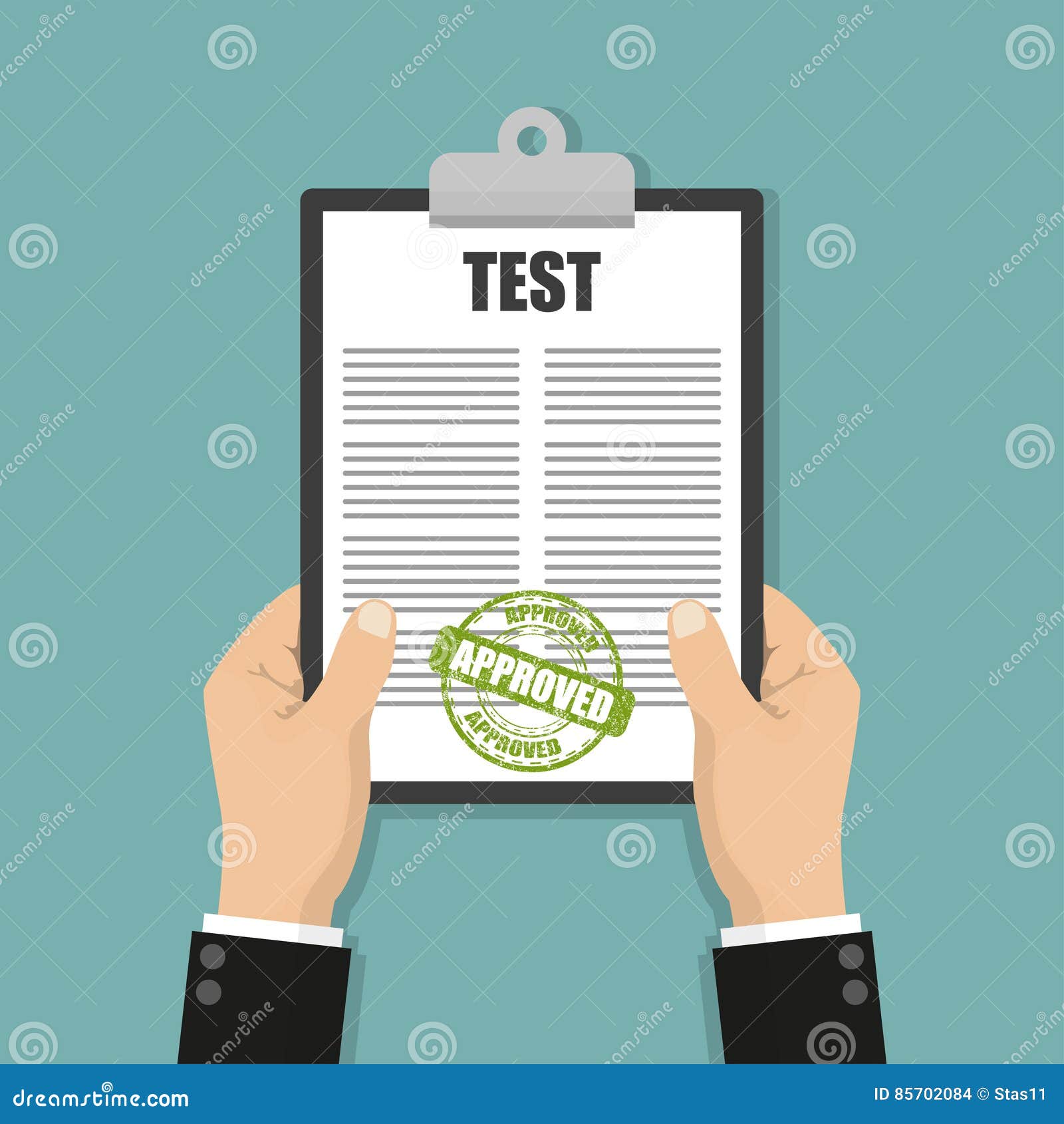 Hands Holding Clipboard with Test Document and Approved Stamp Stock ...