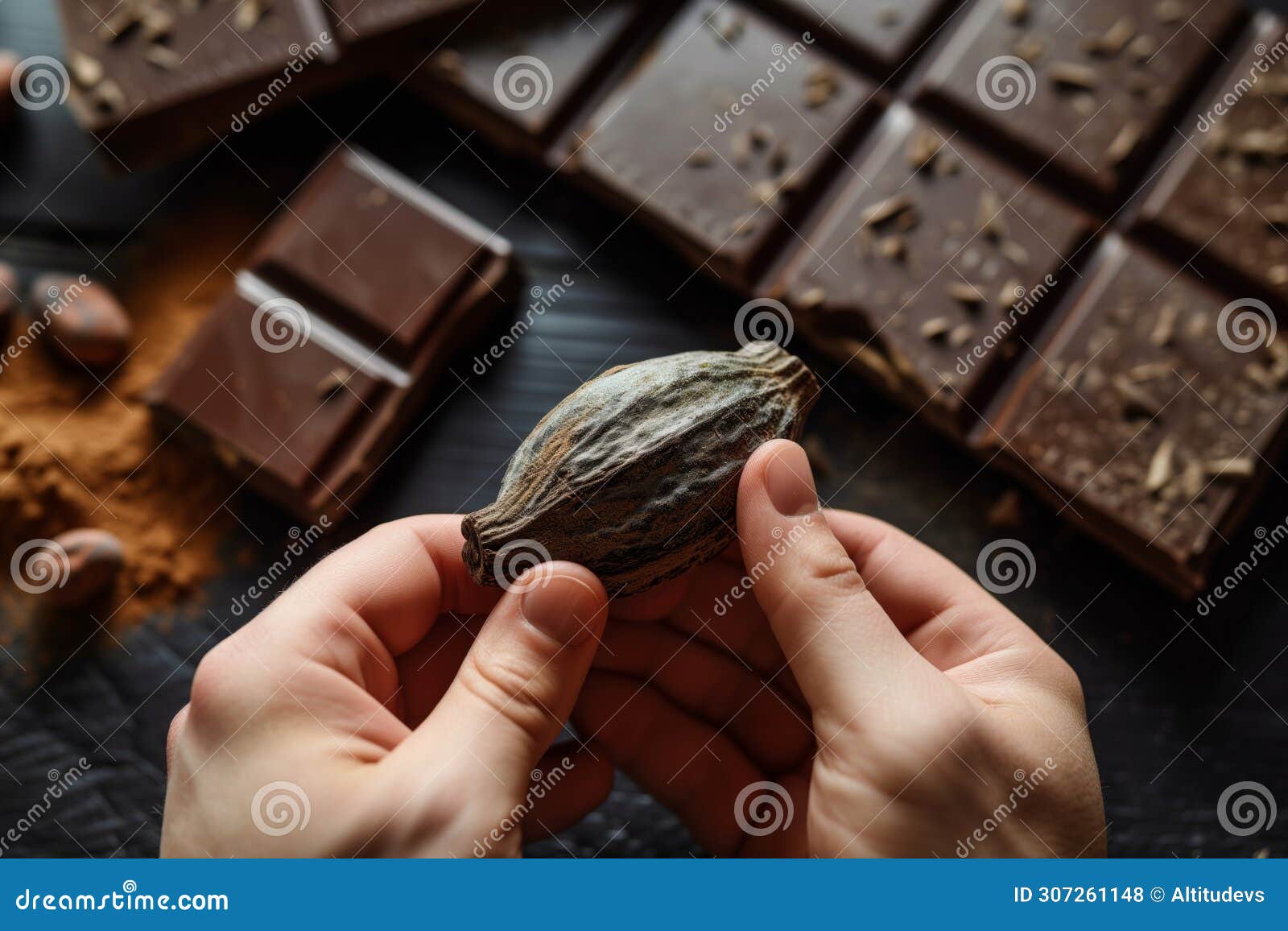 Hands Holding a Cocoa Pod Near Chocolate Bars Stock Illustration ...