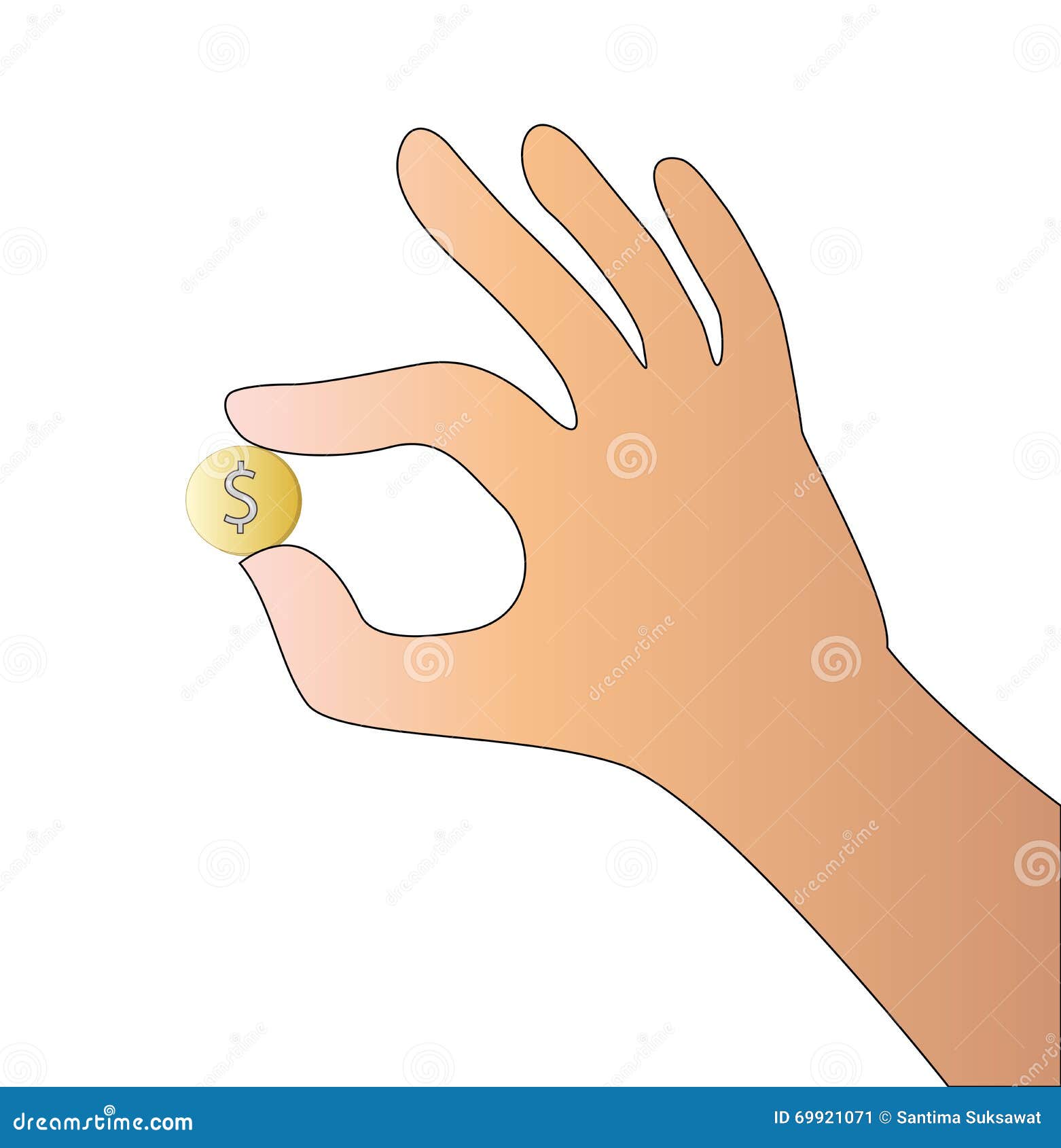 Hands holding the coin stock vector. Illustration of hold - 69921071