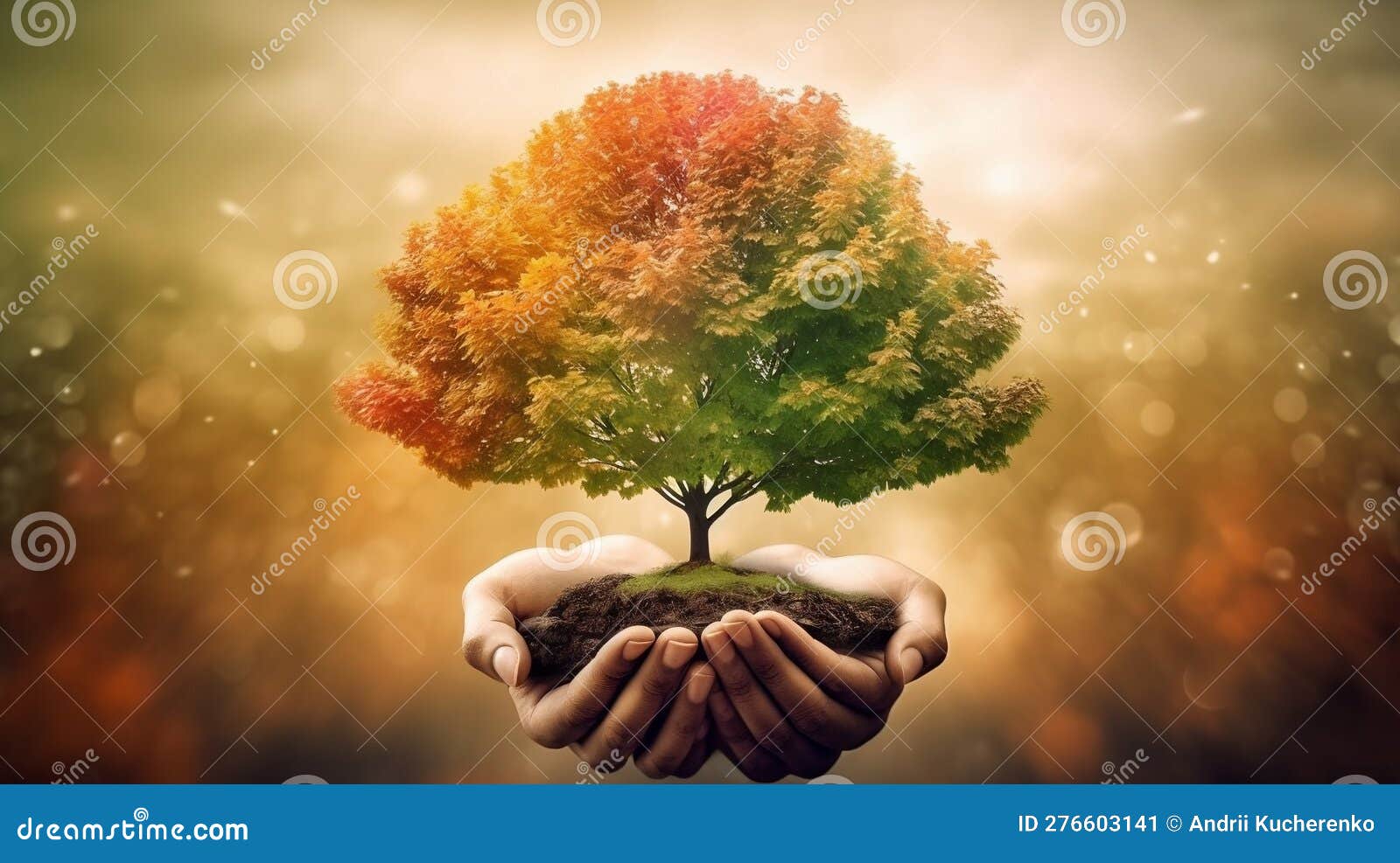 Hands Holding Colored Tree Minimalistic Nature Protection Background ...