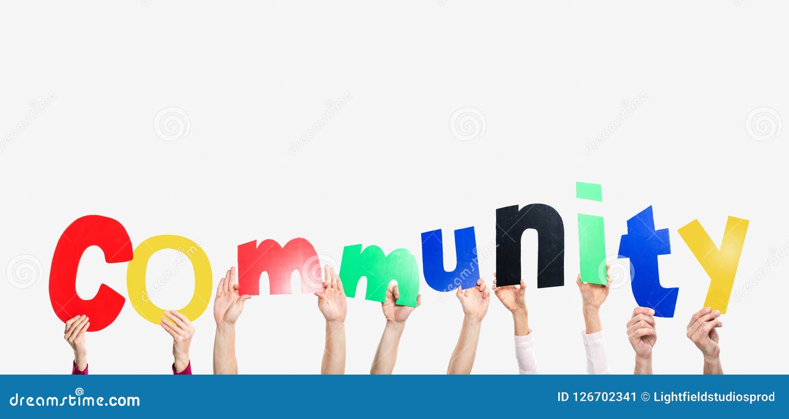 Hands Holding Colorful Community Word Stock Illustration - Illustration ...