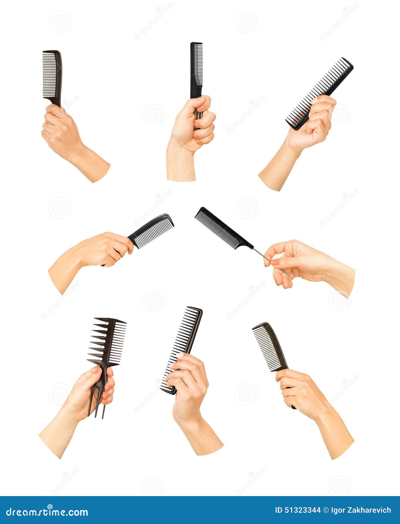 Hands Holding Combs and Brushes Stock Photo - Image of female, head ...