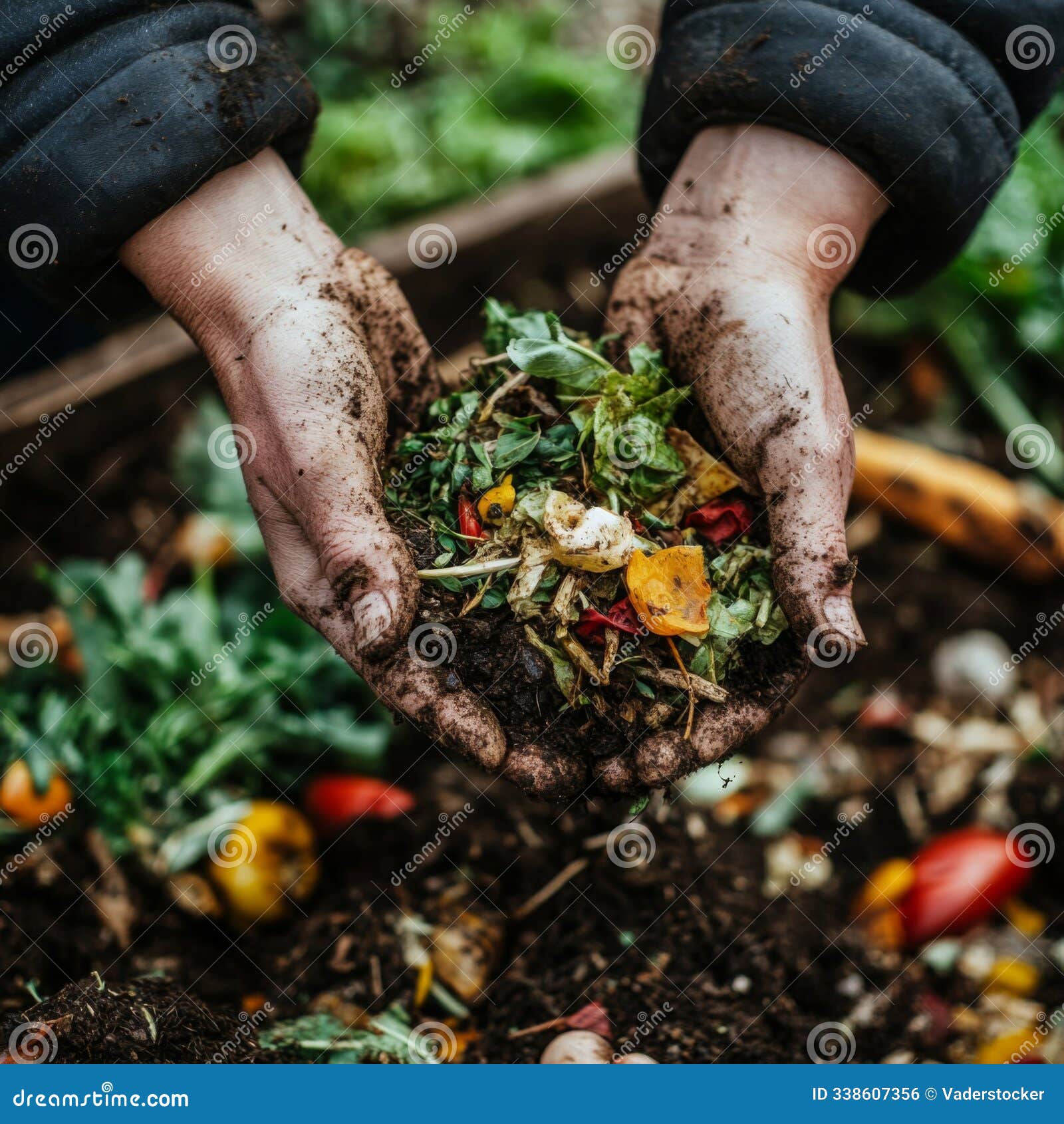 Hands Holding a Compost Mixture of Soil and Food Scraps Stock ...