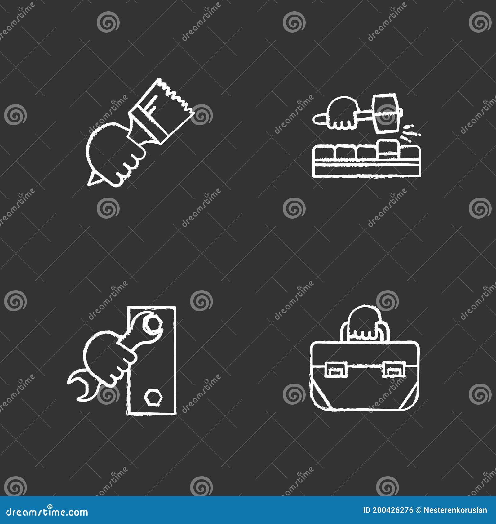 Hands Holding Construction Tools Chalk Icons Set Stock Vector ...