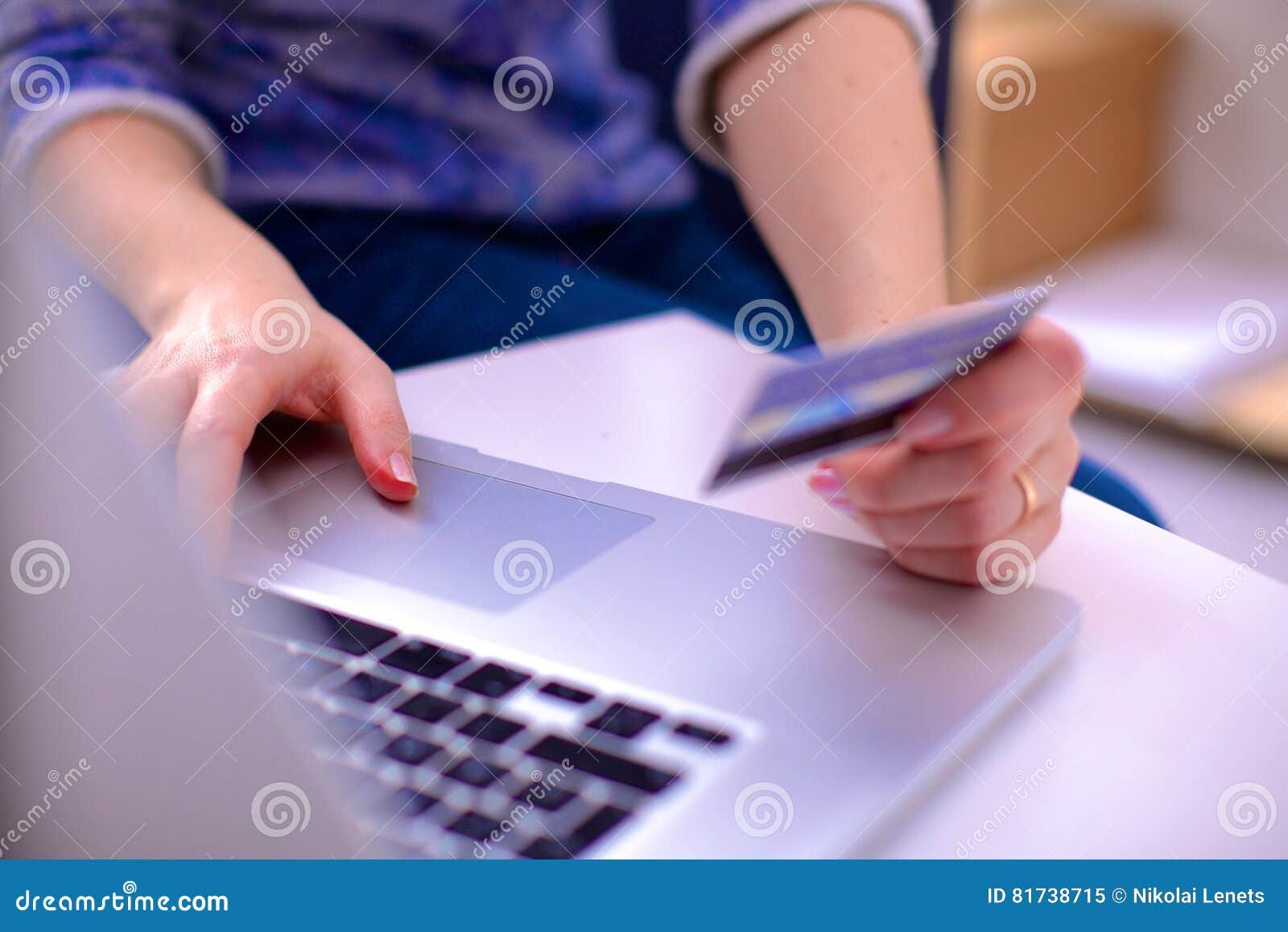 Hands Holding a Credit Card and Using Laptop Computer for Online ...