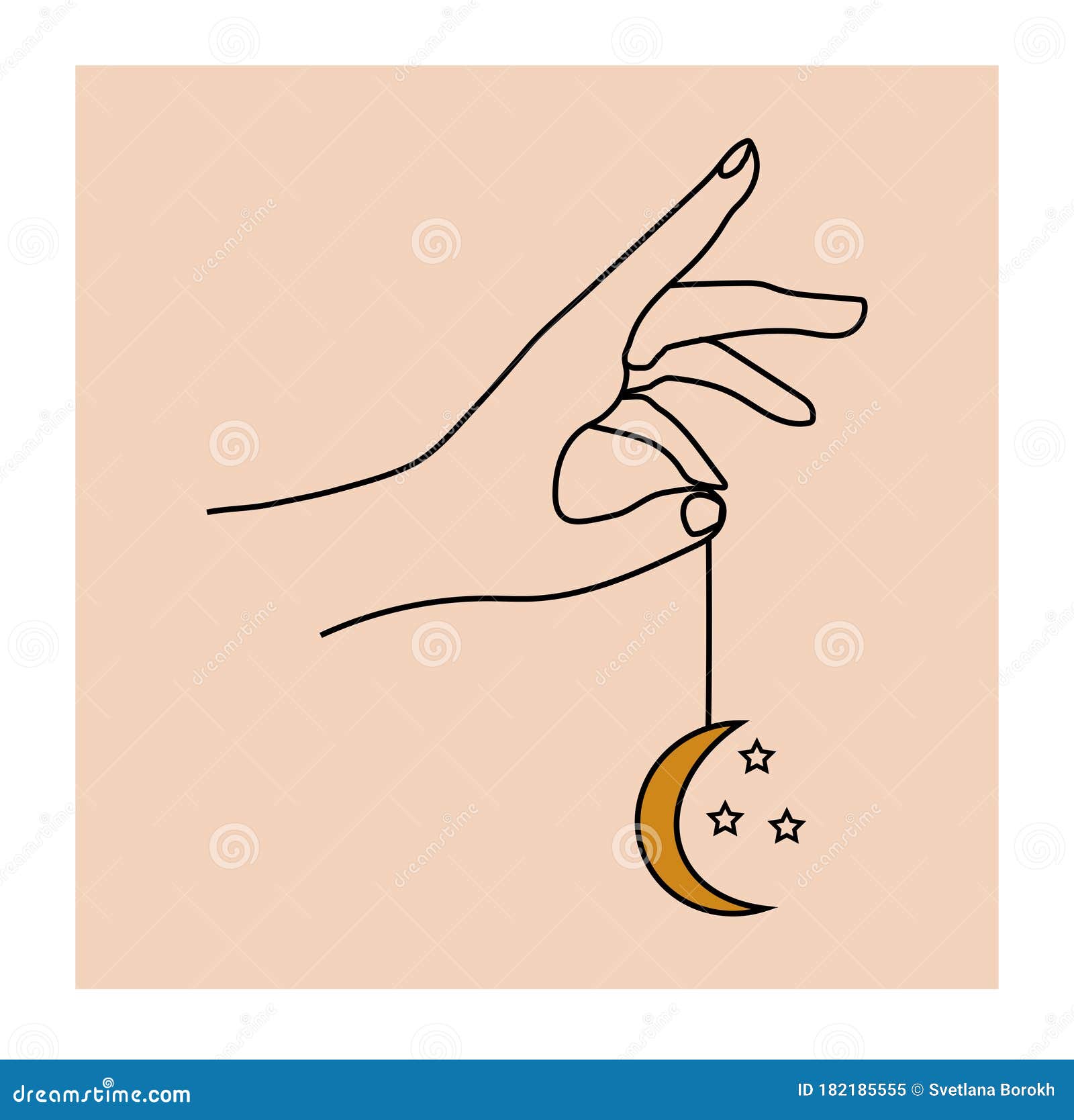 Hands Holding Crescent Moon Boho Ethnic Mystical Magic Style. Vector ...