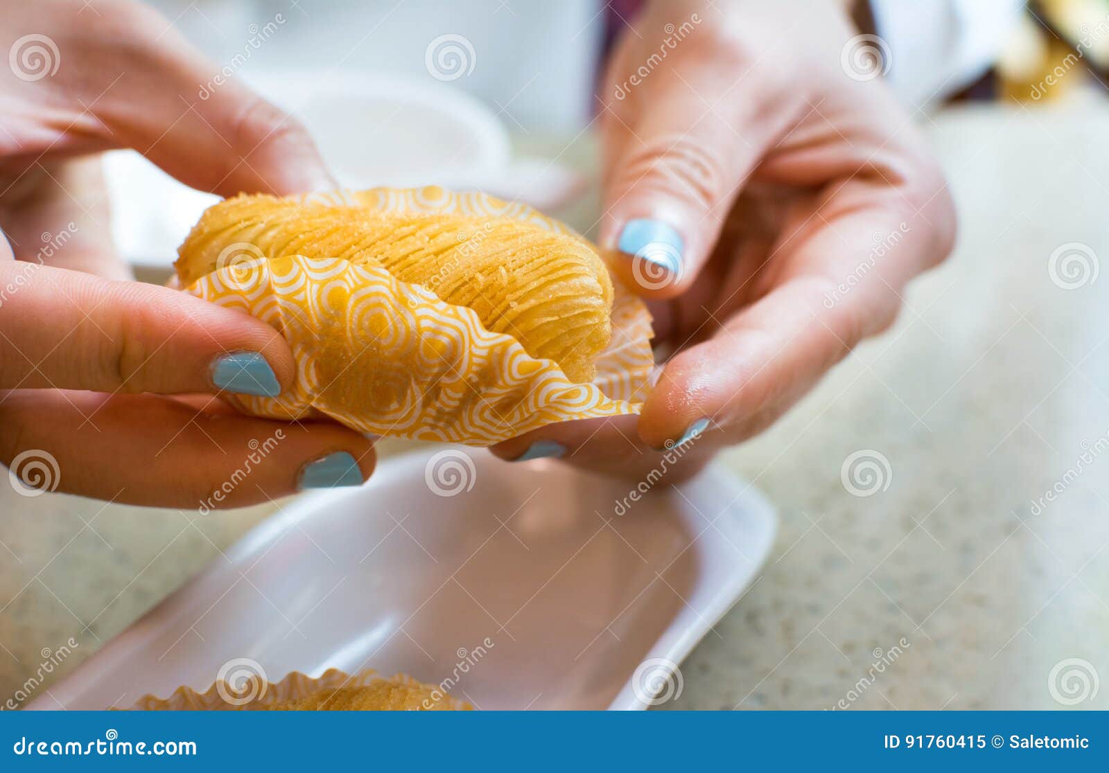 Hands Holding Crispy Durian Fruit Dessert Stock Image - Image of asia ...