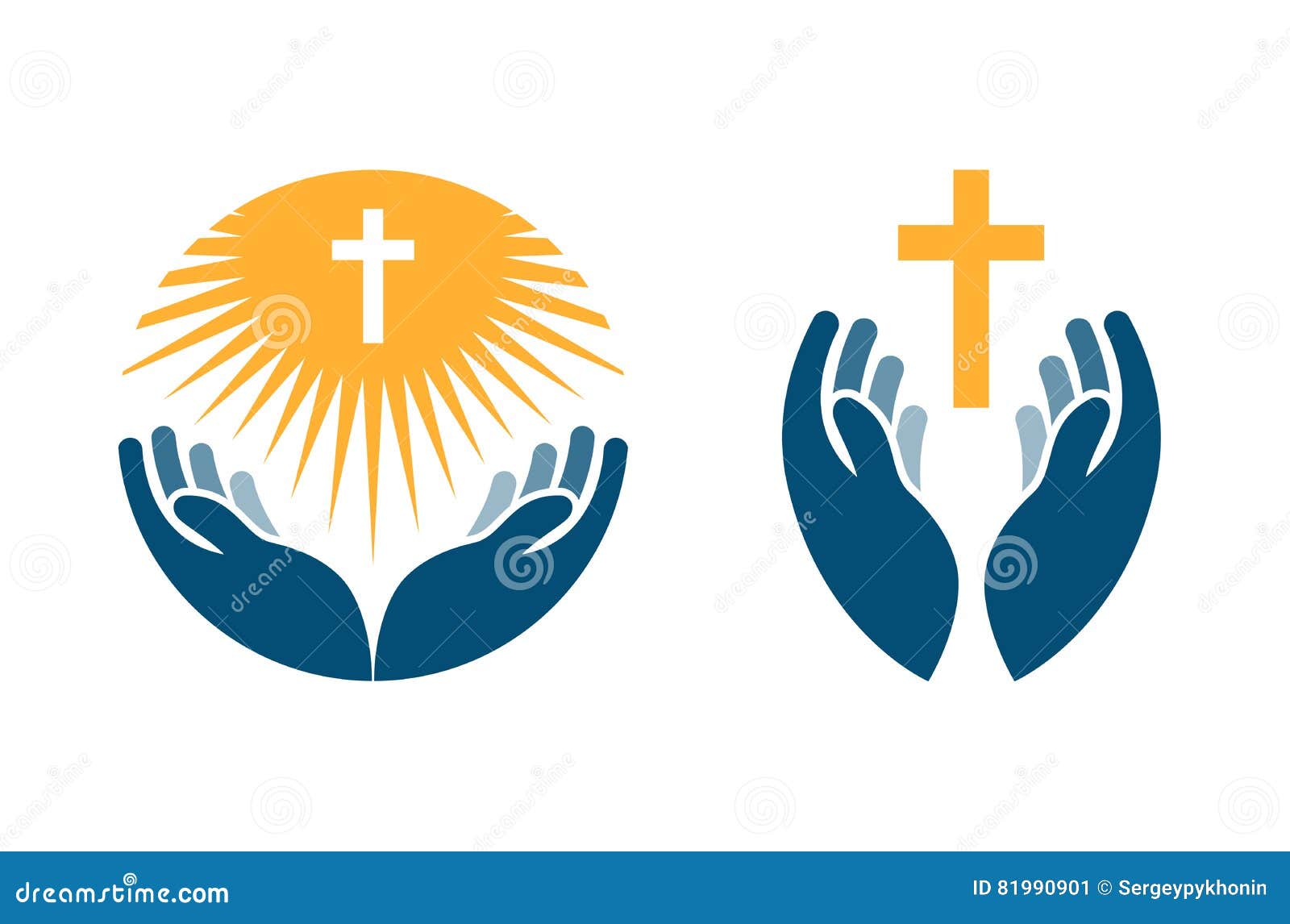 Church Logo Christian Symbols Cross And Wheats Cartoon Vector