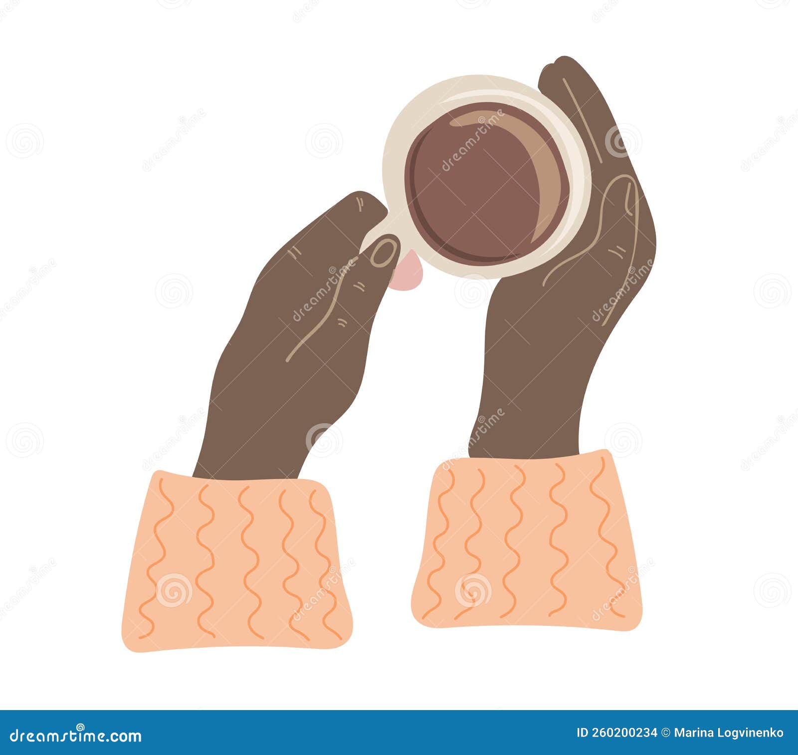 Hands Holding Cup of Coffee. Top View Stock Vector - Illustration of ...