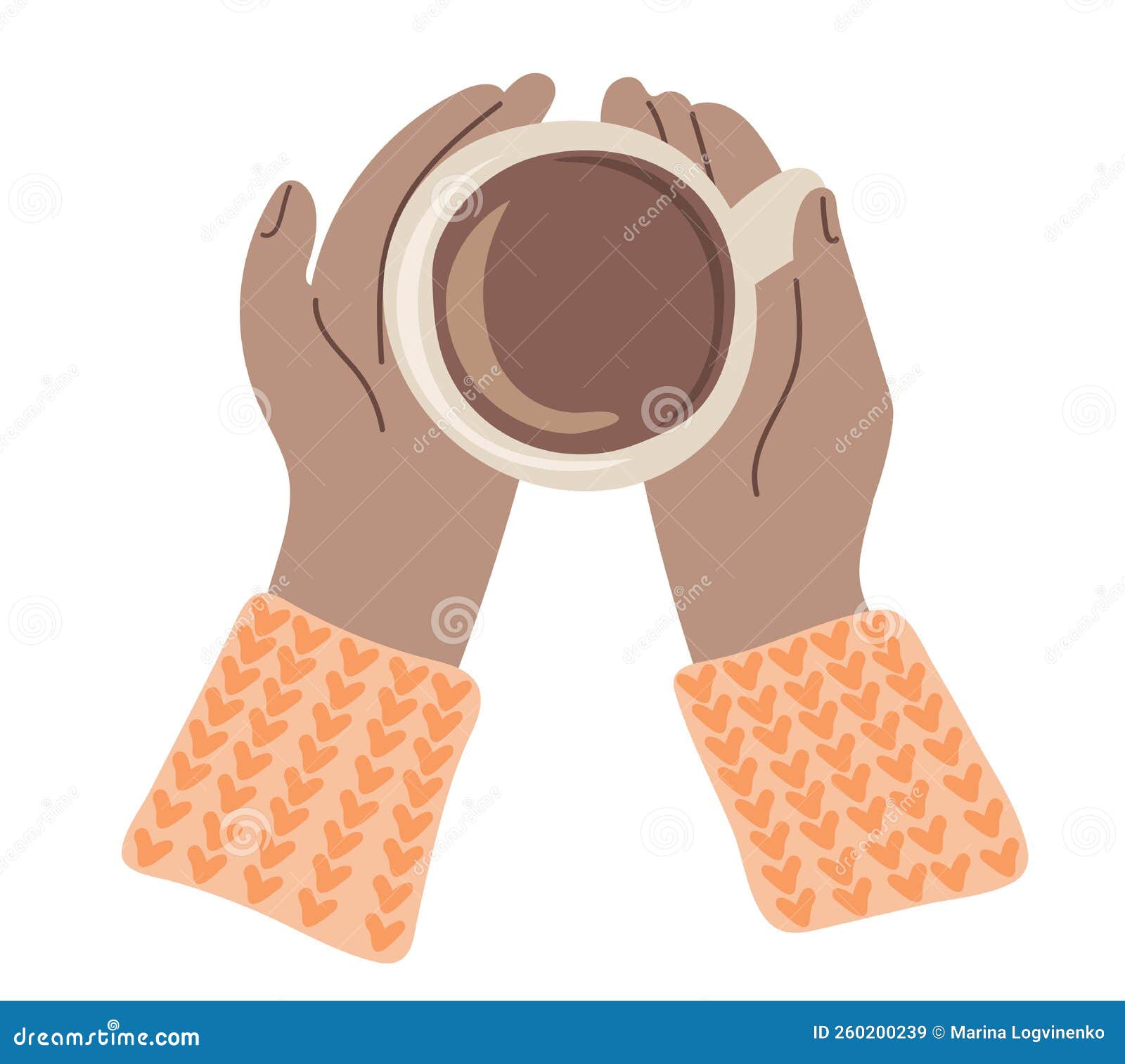 Hands Holding Cup of Coffee. Top View Stock Vector - Illustration of ...