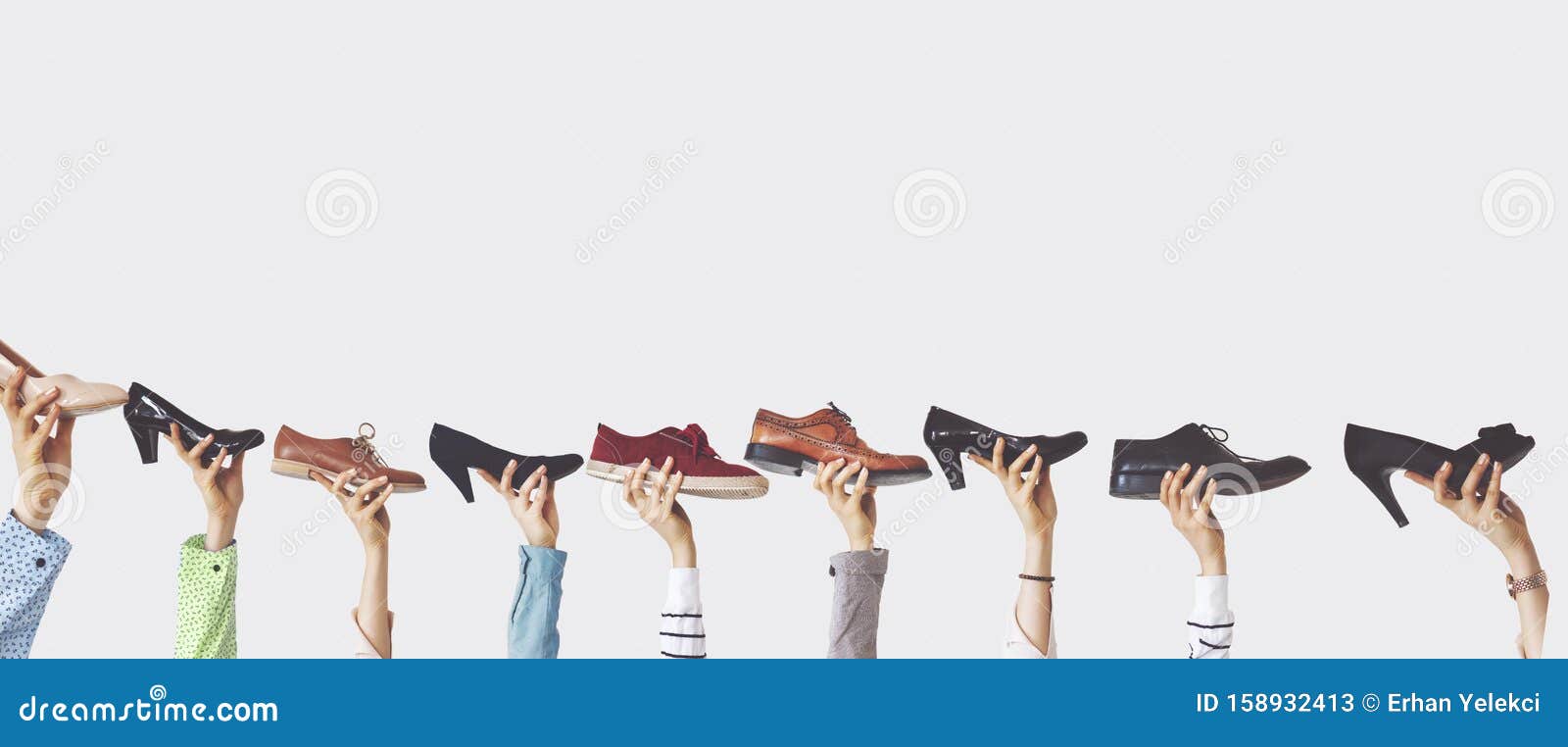Hands Holding Different Shoes on Isolated Background Stock Image ...