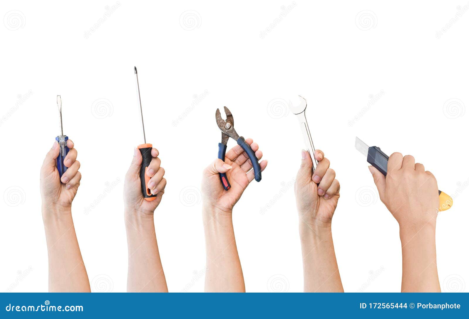 Hands Holding Different Tools Isolated on White Stock Photo - Image of ...