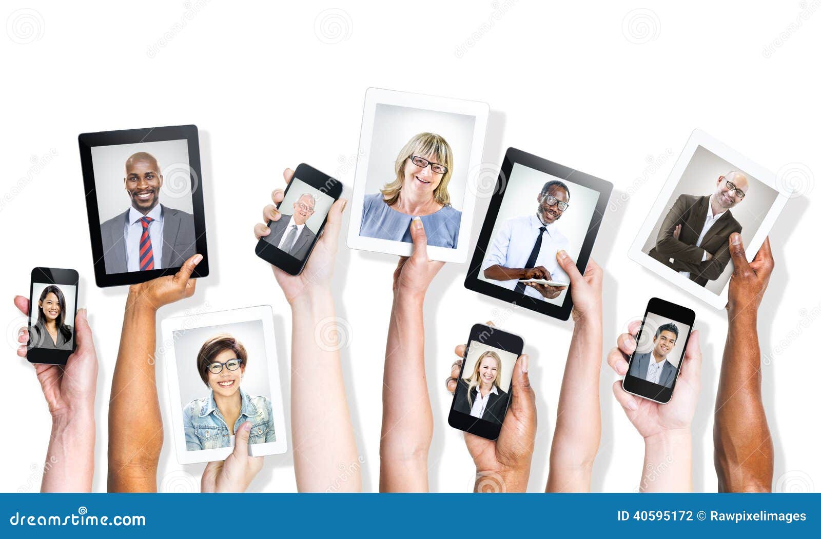Hands Holding Digital Devices with Business People Stock Photo - Image ...