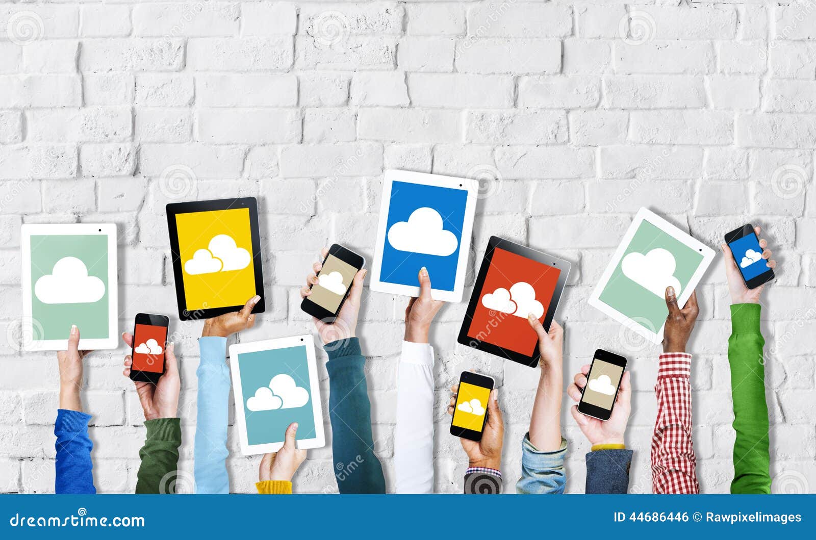 Hands Holding Digital Devices Cloud Networking Stock Photo - Image of ...