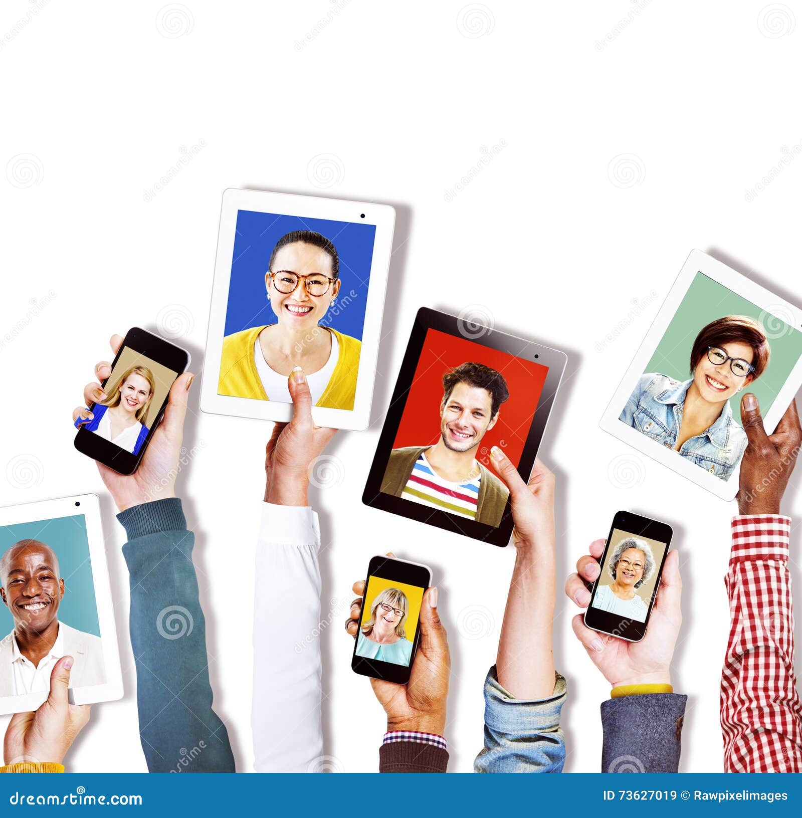 Hands Holding Digital Devices Communication Concept Stock Image - Image ...