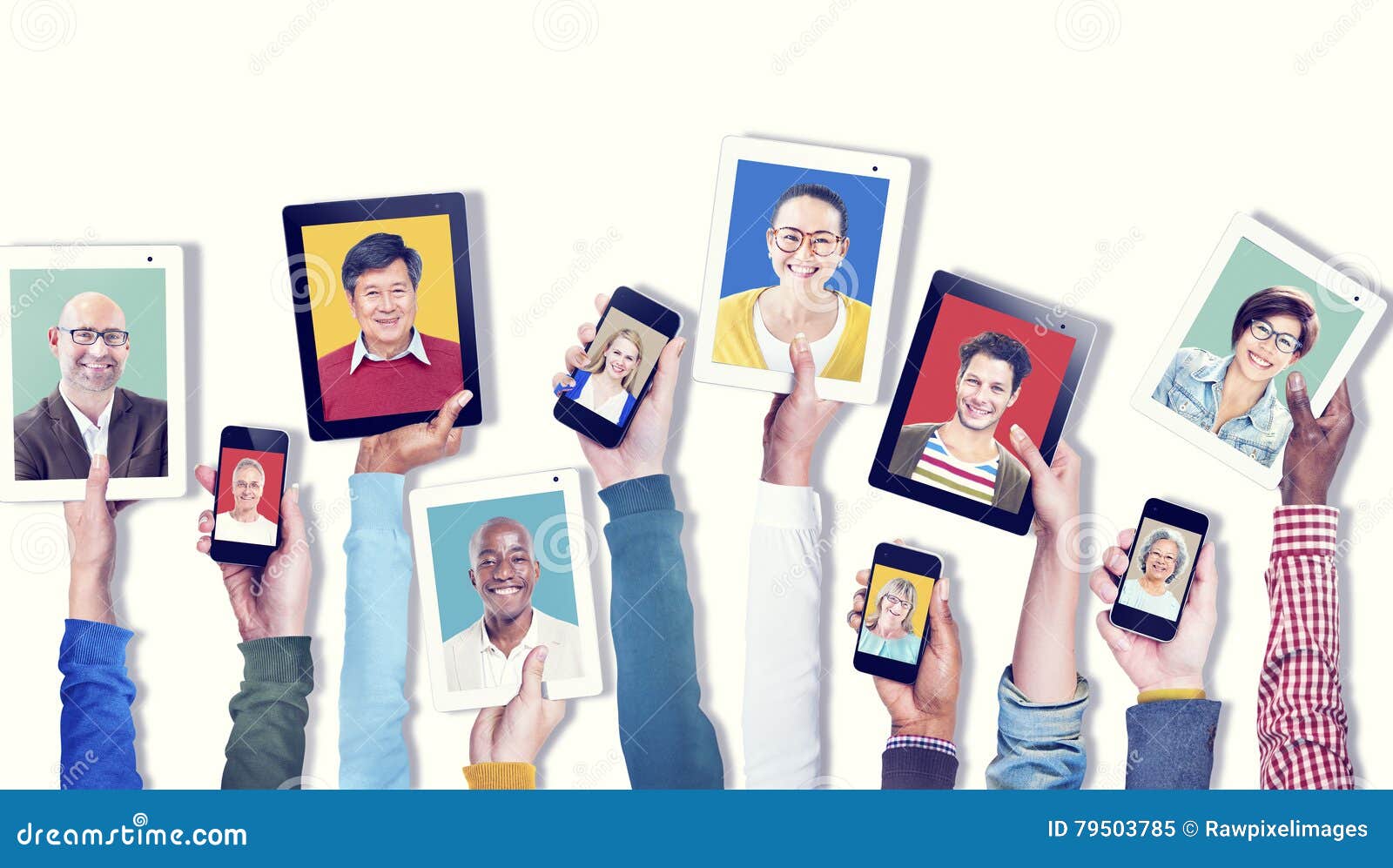 Hands Holding Digital Devices Communication COncept Stock Image - Image ...