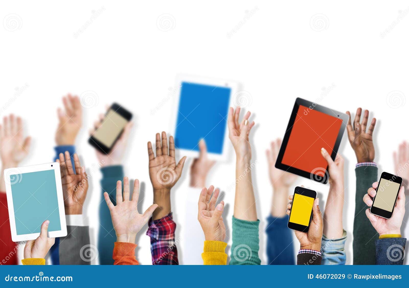 Hands Holding Digital Devices Isolated on White Stock Image - Image of ...