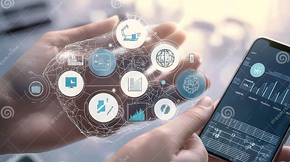 Hands Holding Digital Interface with Analytics Data. Stock Photo ...