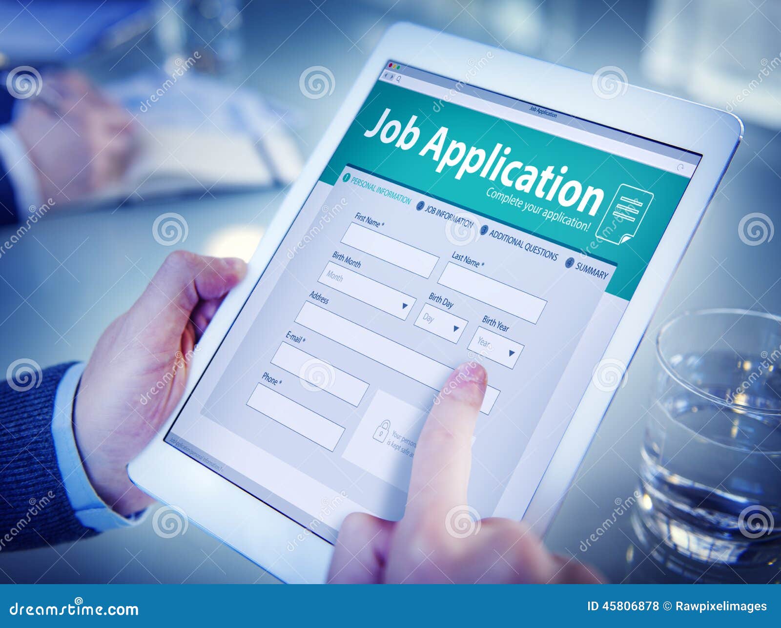 Hands Holding Digital Tablet Job Application Stock Photo - Image of ...