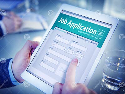 Hands Holding Digital Tablet Job Application Stock Photo - Image of ...