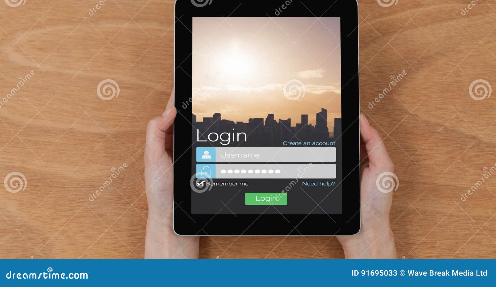 Hands Holding Digital Tablet with Log in Page Displayed on Screen Stock ...
