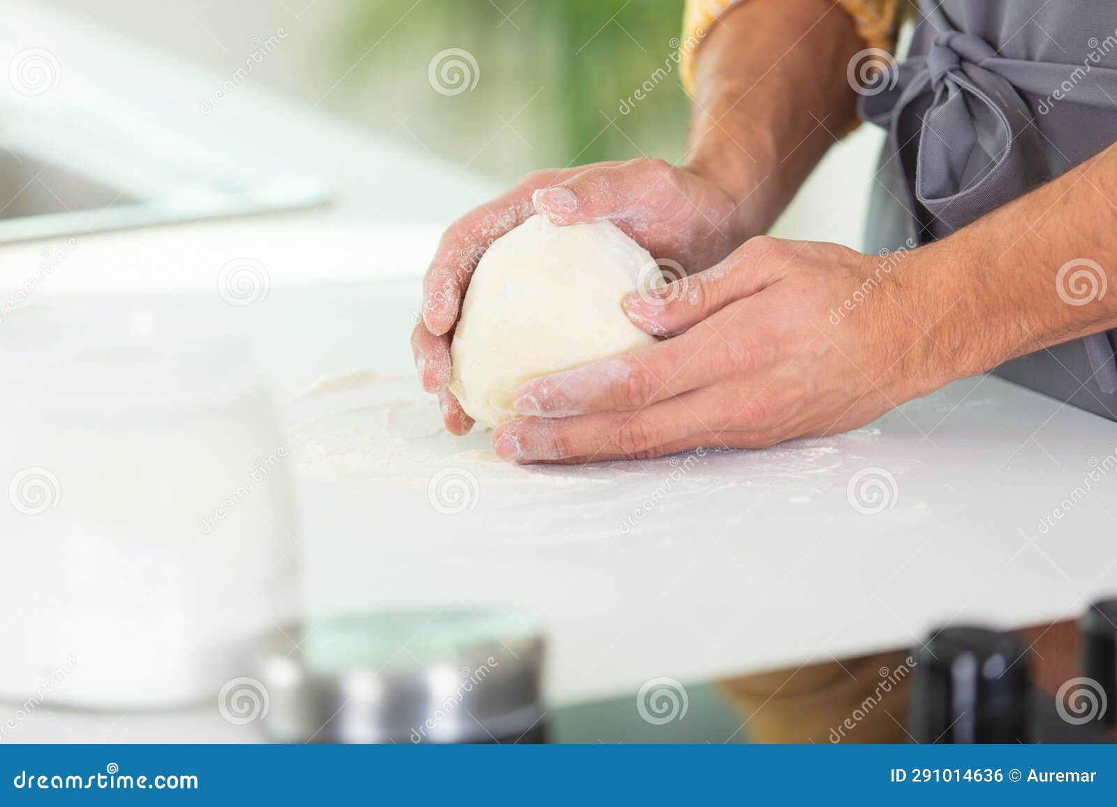 Hands Holding Dough on Floured Work Surface Stock Photo - Image of ...